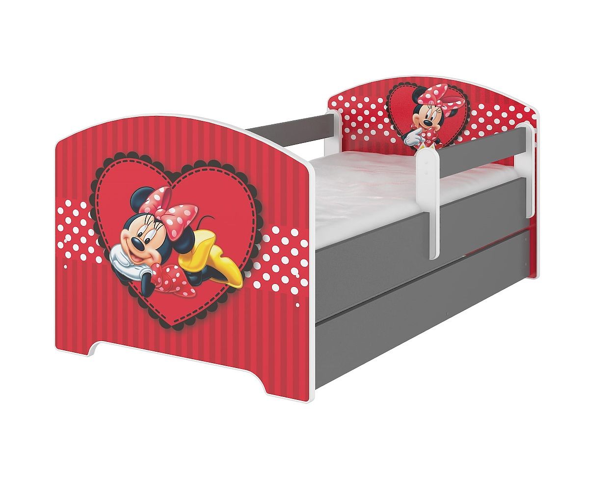 Dětská postel se zábranou - Minnie Mouse - šedé boky - Disney postele ...