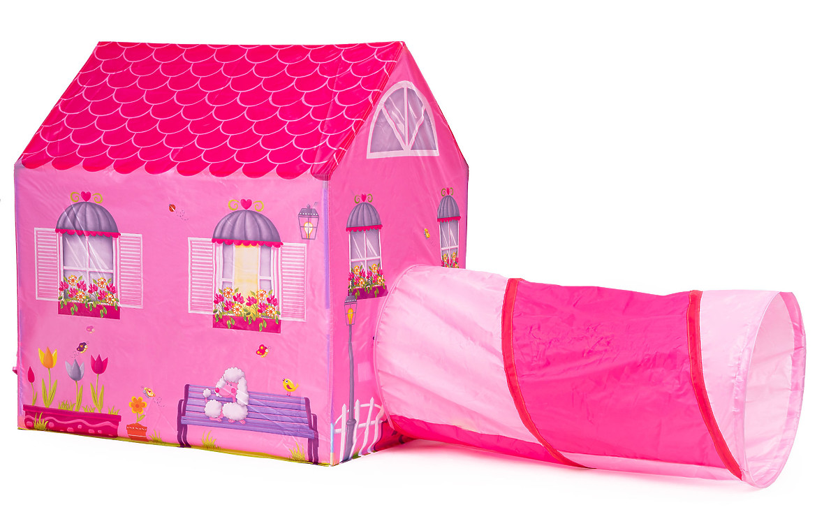 Dětský stan s tunelem - růžový domek - Teepee a domečky - babynabytek.cz